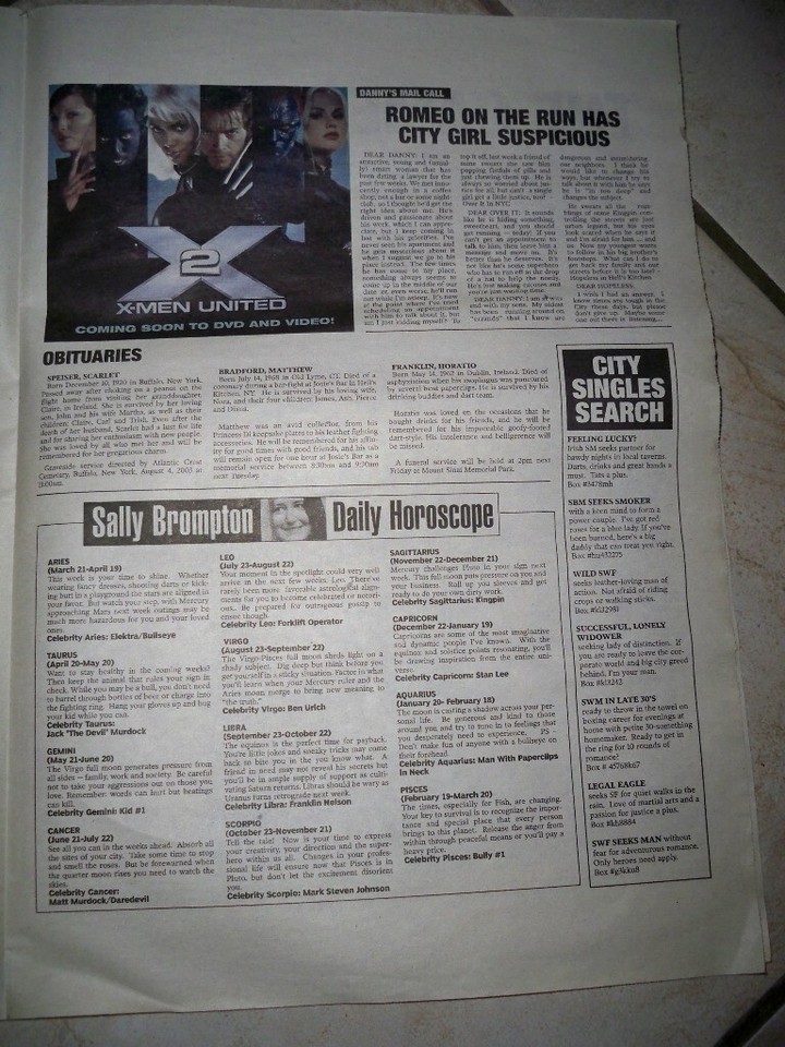 Daredevil DVD Promotional New York Post Newspaper - 2003; Ben Affleck ...
