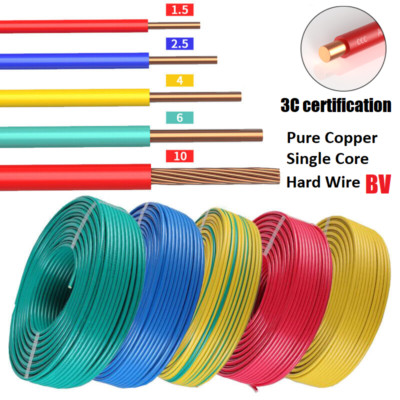 Pure Copper Single Core Cable Wire BV 1/1.5/2.5/4/6/10mm² PVC Insulated ...