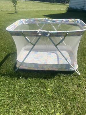 Vintage Pastel Baby Folding Mesh Playpen Play pen Playard | eBay