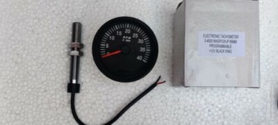 85mm Magnetic pickup Sensor Driven Tachometer 0-4000 RPM Black Bezel ...