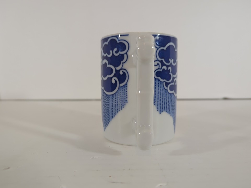 Vintage Vandor Nancy Getz Blue And White Cloud Mug With Bamboo Design