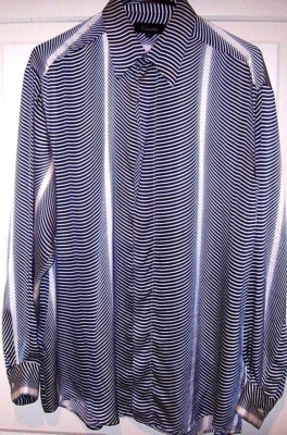 MENS NWOT GENELLI LONG SLEEVE 100% SILK SHIRT NAVY AND CREAM SIZE ...