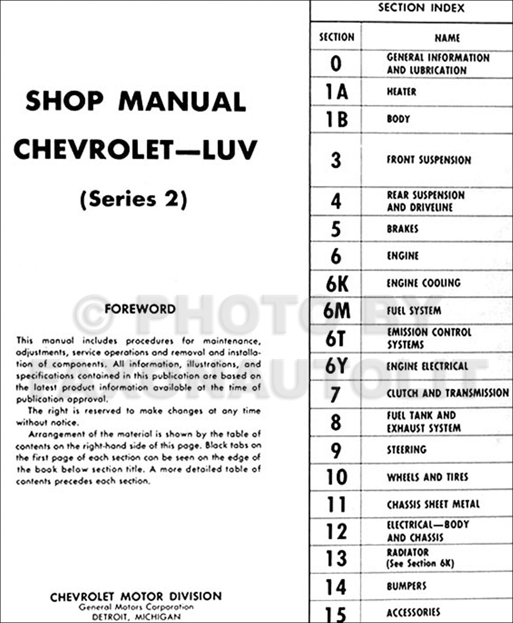 1973 Chevy Luv Series 2 Repair Shop Manual 73 Chevrolet Service Book ...