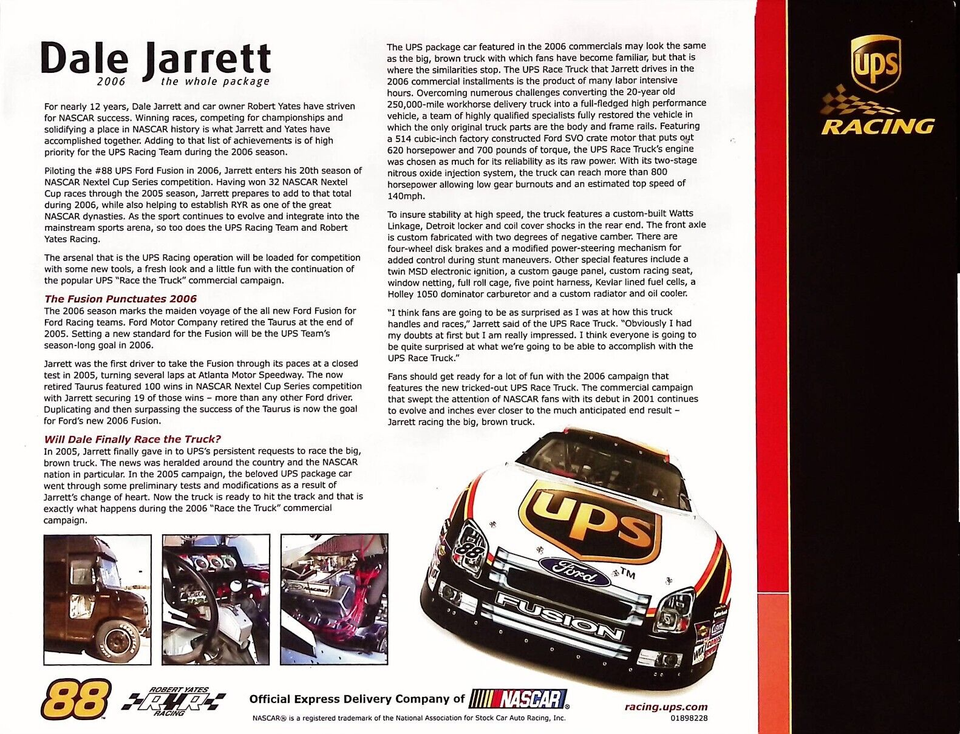 Dale Jarrett UPS #88 UPS Racing Team NASCAR 8.5X11 Promo Photo Card | eBay