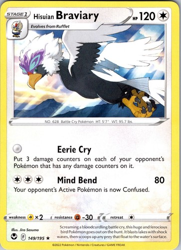 Pokemon TCG Hisuain Braviary SWSH Silver Tempest 149/195 Regular Rare ...