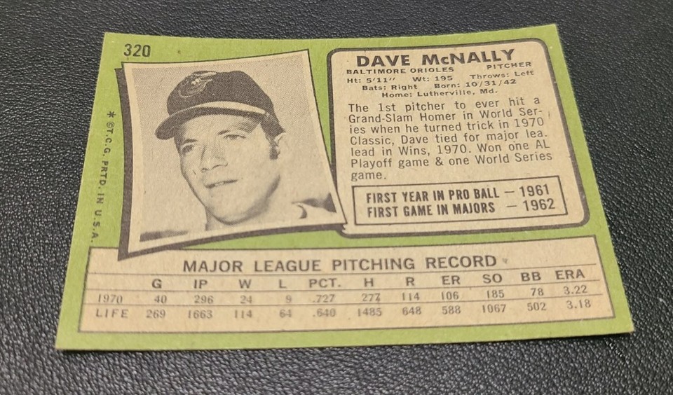 1971 Topps - #320 Dave McNally | eBay
