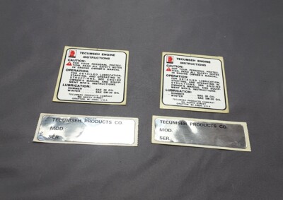 2 pair Tecumseh Engines Instructions & I.D. Sticker Decal Logo~ Genuine ...