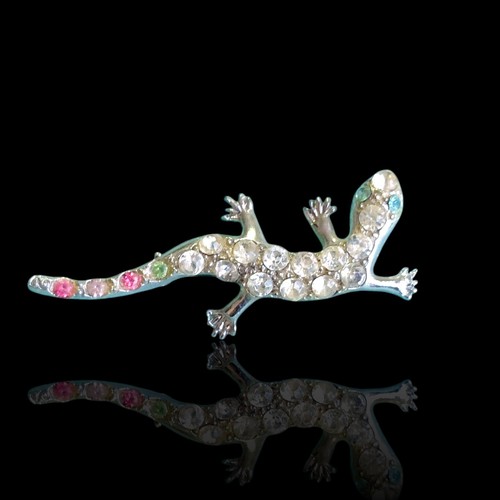 Cute Silver Tone Rhinestone Lizard Brooch Pin Vintage Reptile | eBay