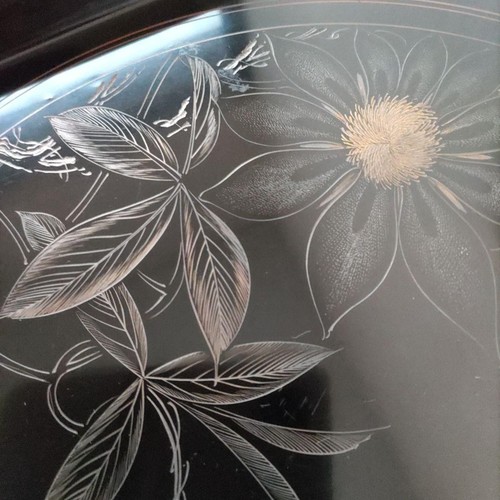 Wajima Lacquer Tray Sunken Gold Carving Four Seasons Flower Pattern ...