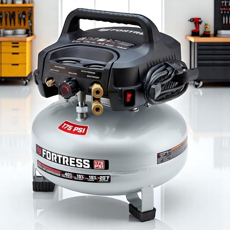 6 Gallon Pancake Air Compressor 175 PSI High Performance Oil-Free Air ...