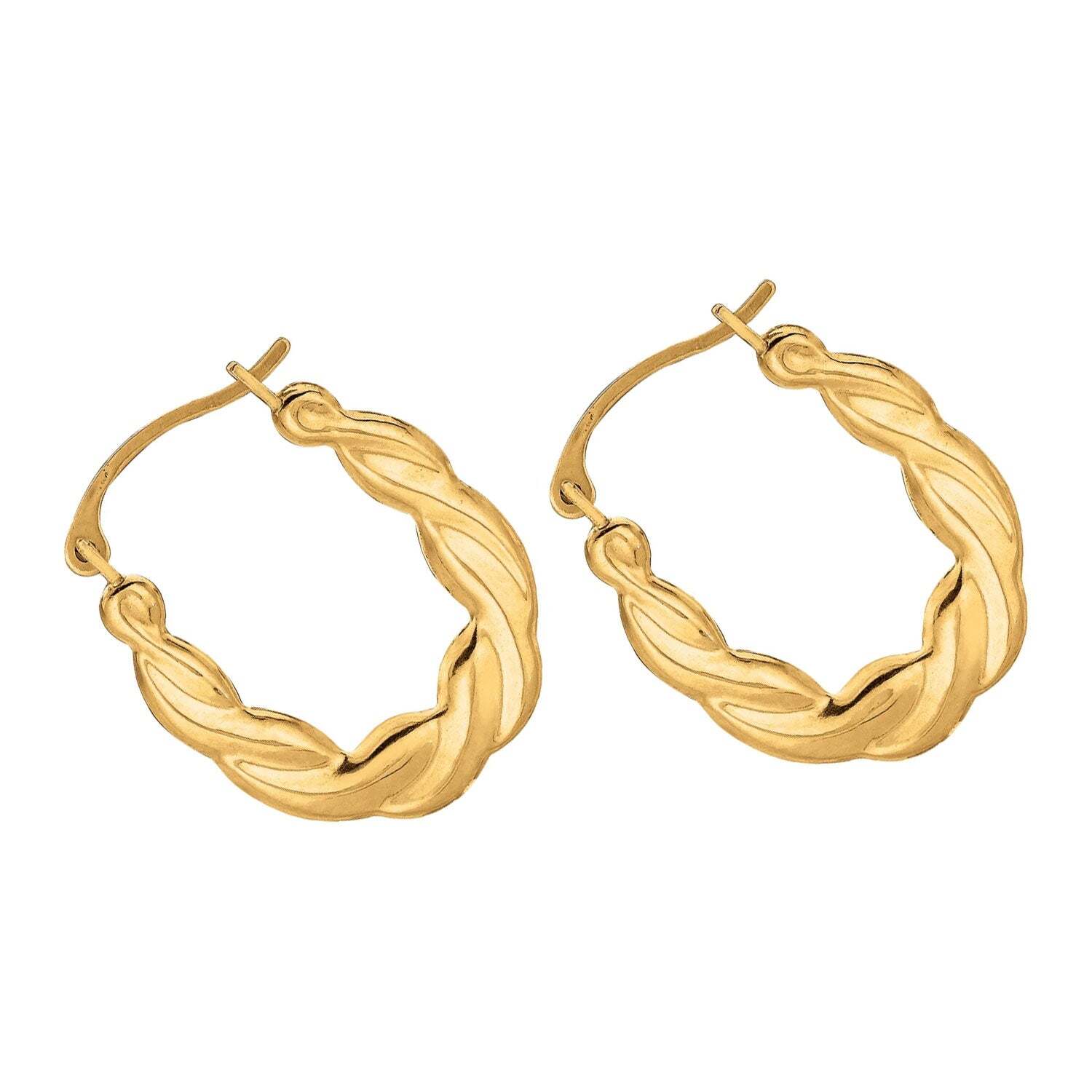 10K Yellow Gold Oval Twisted Polished Fancy Hoop Earrings | eBay