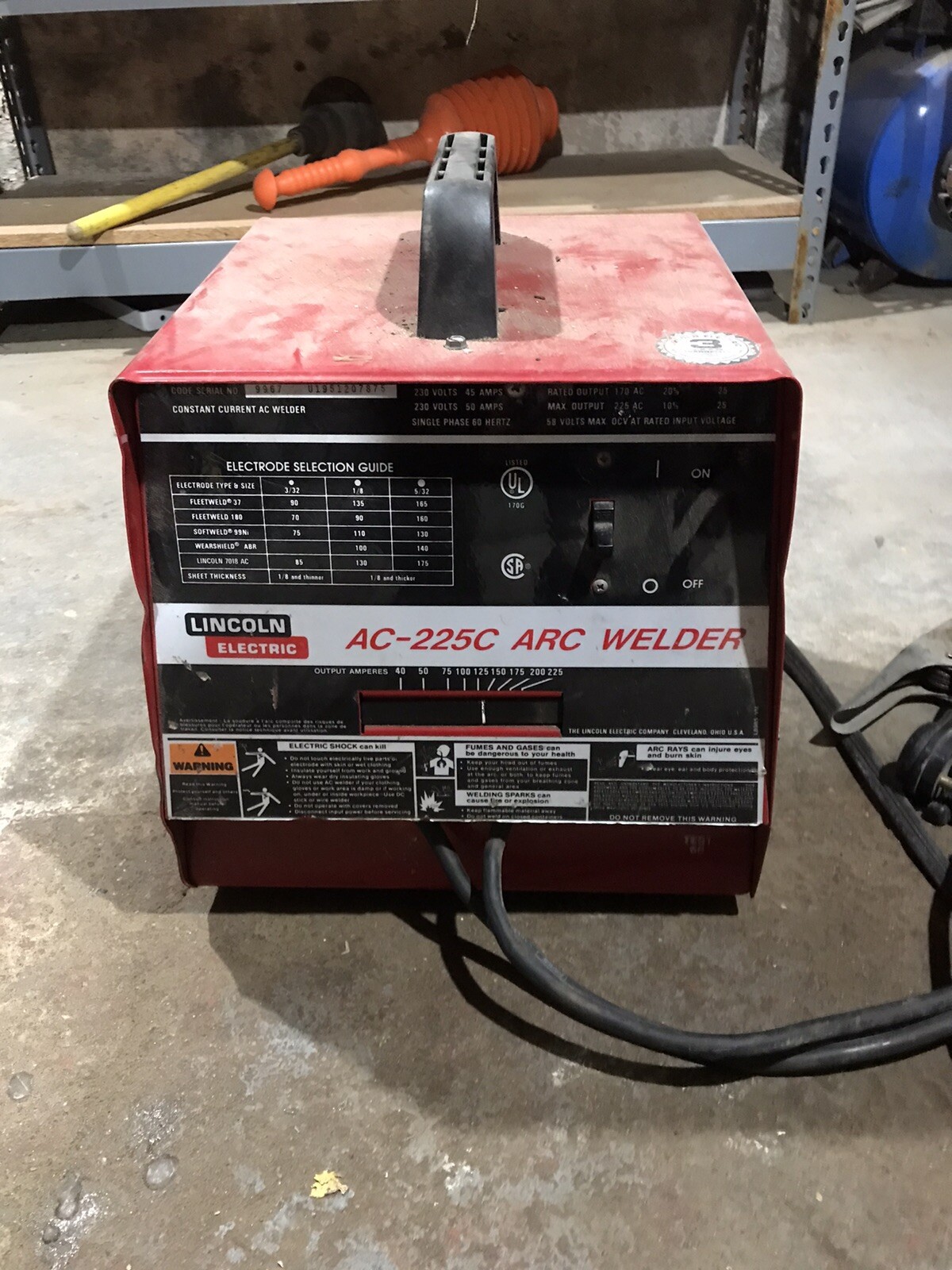 Lincoln Electric AC-225C AC Arc Welder - Transformer 230V 40-225A Stick ...