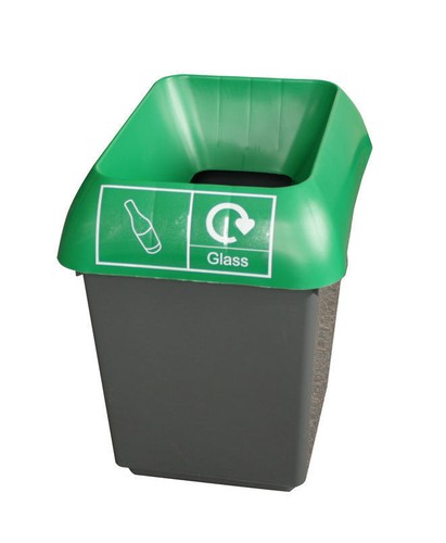 30L Bin Recycling Plastic Bin Glass Logo Green Lid Waste Rubbish Garden ...