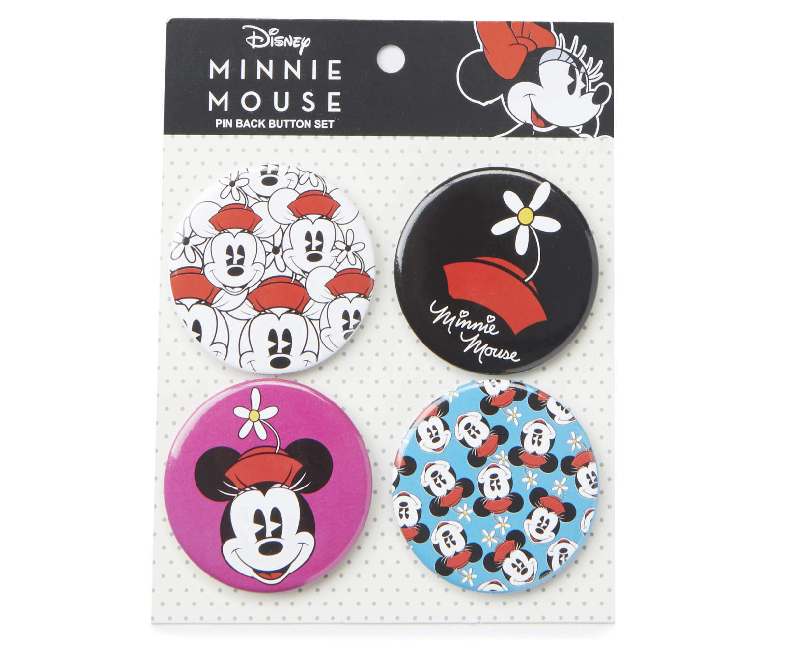 Disney Minnie Mouse Pin Set Retro 4 Piece Button Mickey Mouse ...
