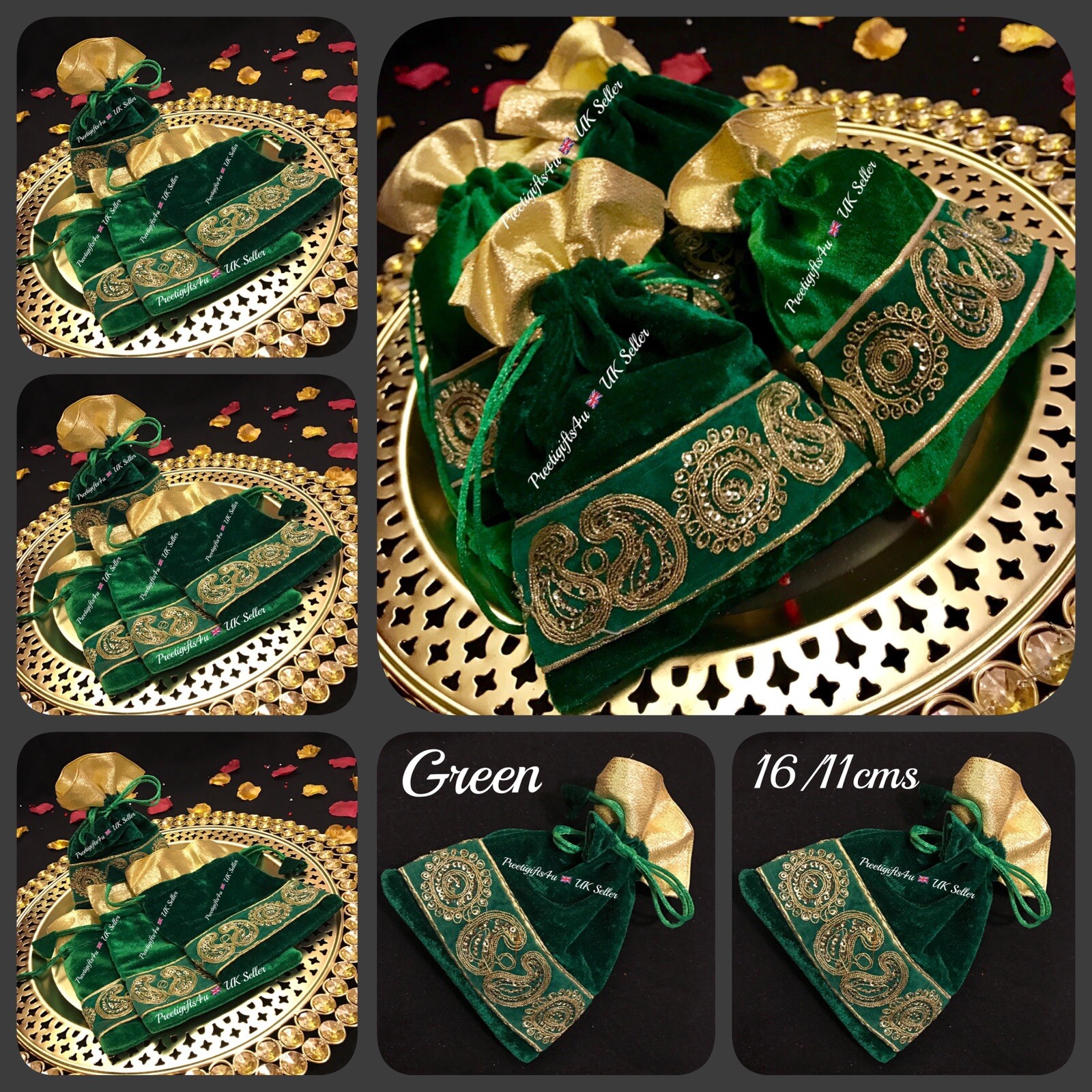 10 X Favour Bag Mehndi Bid Nikah Table Decoration Party Bags Velvet ...