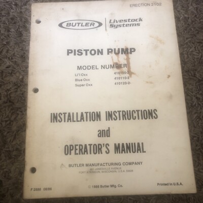 Butler Piston Pump Manual | eBay