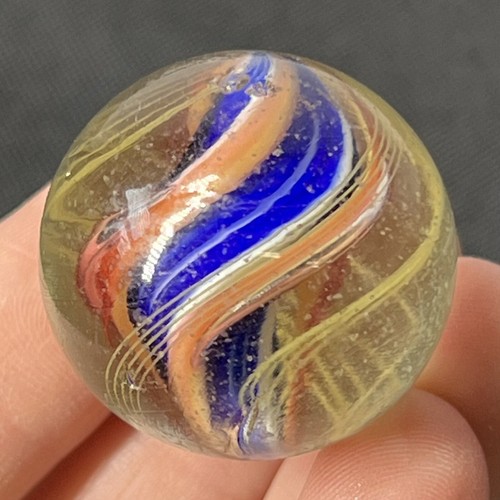 Vintage German Handmade Solid Core Swirl Marble 1.1” Pink Yellow Swirl ...