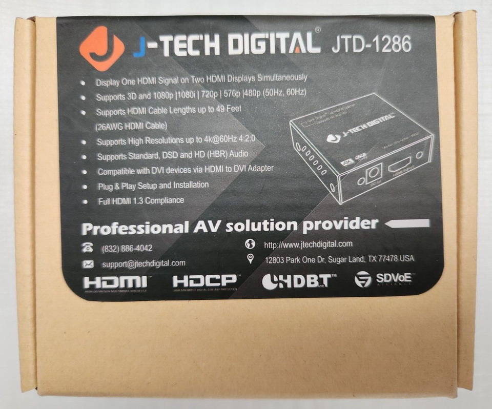 J-Tech Digital JTD-1286 HDMI Splitter 1-in 2-out 4K@60Hz4:2:0 | eBay