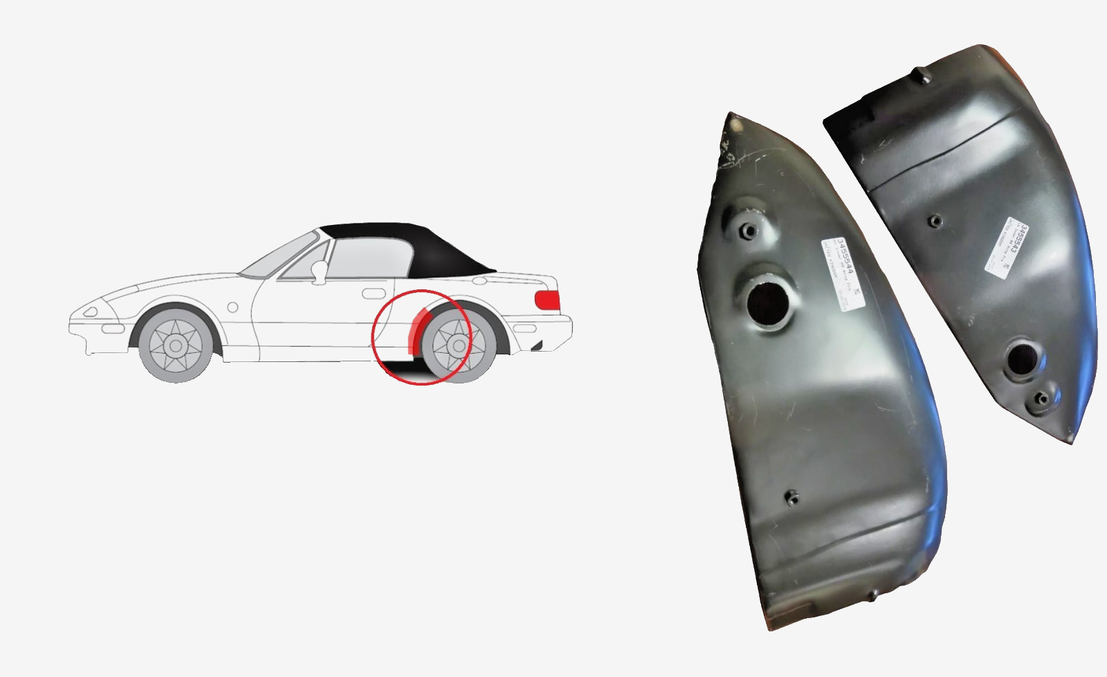 Rear inner wheel arch repair panel set for Mazda MX5 Miata NA 89-98 ...