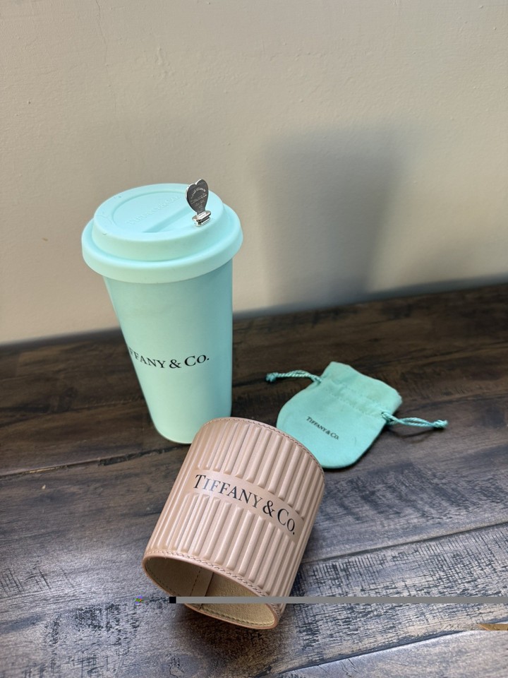 TIFFANY & CO Coffee Cup Set in Bone China W/ Sleeve & Stopper - gift ...