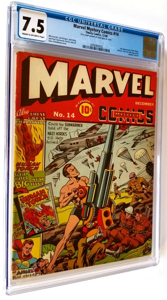MARVEL MYSTERY COMICS #14 CGC VF- 7.5 TIMELY 1940 SCHOMBURG NAZI WWII ...