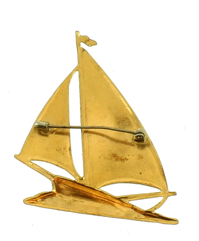 VINTAGE DECO GREEN ENAMEL LARGE SAIL BOAT PIN GOLD FINISH CHARMING! 2 1 ...