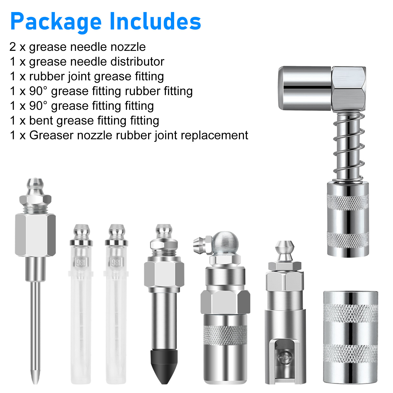 8pcs Grease Needle Tip Accessory Set,Injector Nozzle Dispenser 90 ...