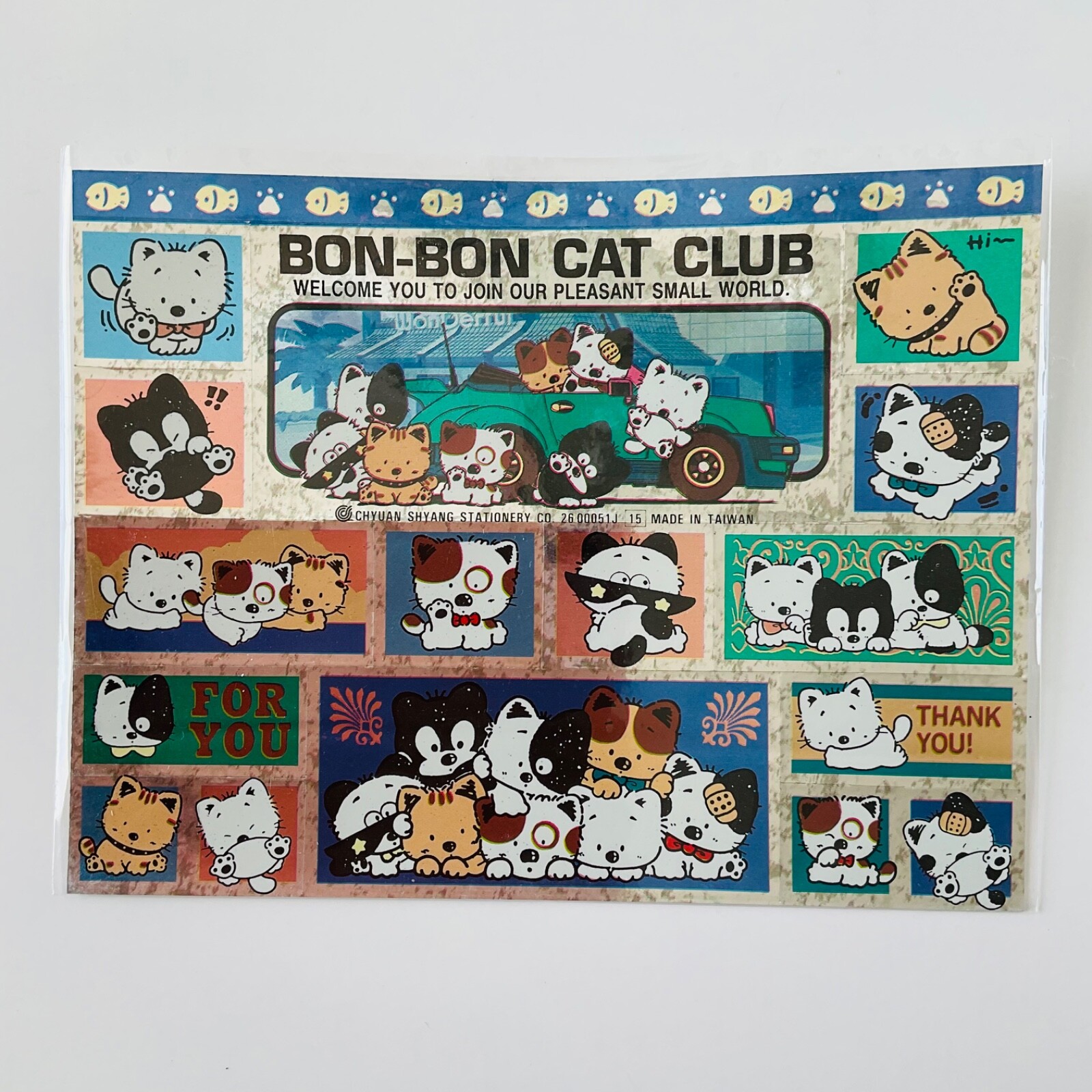 Bon Bon Cat Club Set of 3 Sticker Sheets Chyuan Shyang Co. Rare Lot ...