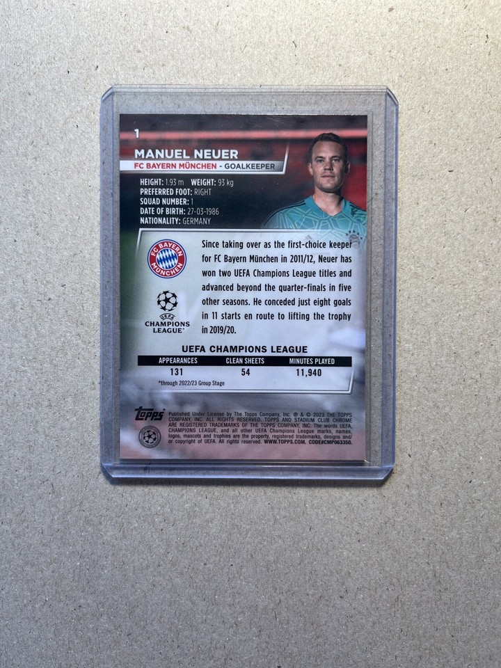 2023 Topps UEFA Stadium Club Chrome #1 Mauel Neuer FC Bayern Munchen ...