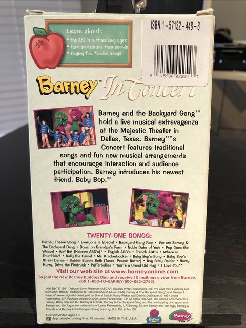 Barney - Barney in Concert (VHS, 2000, Classic Collection) for sale ...
