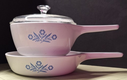 Corning Ware Blue Cornflower Pans P-83, P-82-B & Pyrex Lid P81-C ~ Made ...