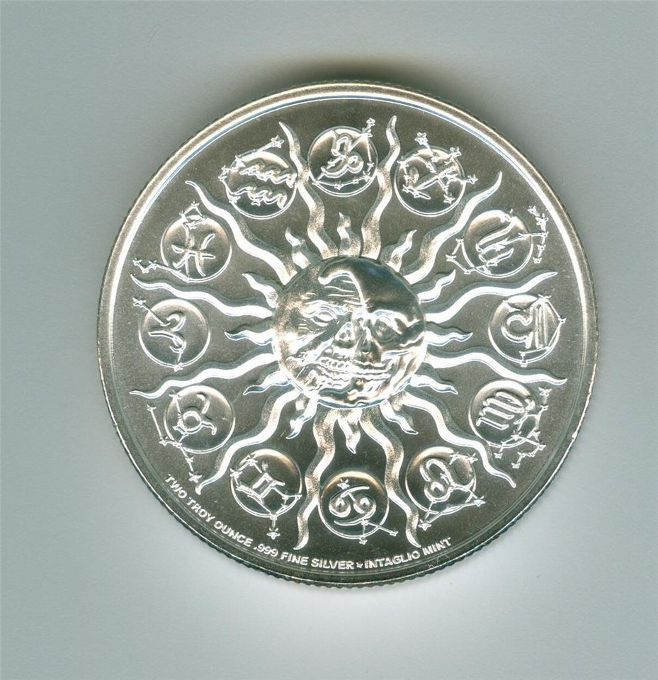 INTAGLIO MINT ZOMBIE ZODIACS PISCES 2 OZ .999 HIGH RELIEF SILVER ROUND ...