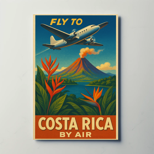 Costa Rica Volcano Jungle Flight Travel Poster | eBay