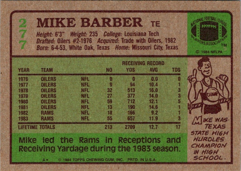 1984 Topps Mike Barber #27 Football Card | eBay