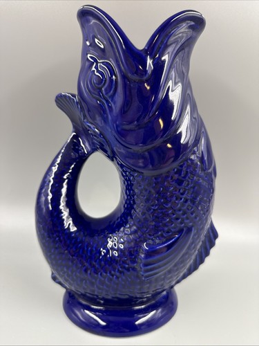 Original Gluggle Jug Wade Cobalt Blue Fish Pitcher/Vase Stoke On Trent ...