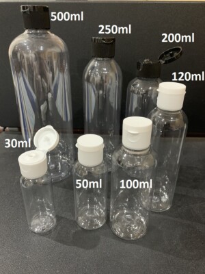 30ml 50ml 100ml PET PLASTIC BOTTLES BLACK/WHITE FLIP TOP UK SUPPLIER ...