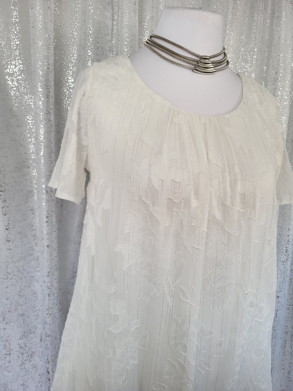 Bon Marche Ladies Ivory Sparkly Layered Split Back Smart Blouse Top ...