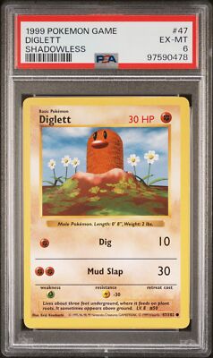 1999 POKEMON GAME ORIGINAL BASE SET - WOTC #47 DIGLETT SHADOWLESS PSA 6 ...