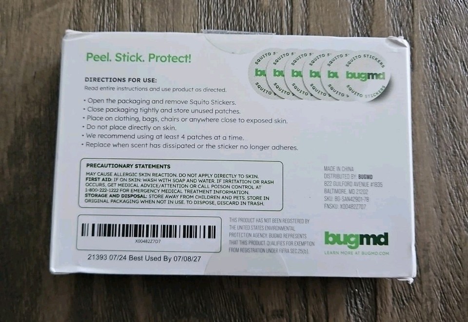 BugMD SQUITO STICKERS Pack of 78 CITRONELLA REPELLENT PATCHES SEALED 07 ...