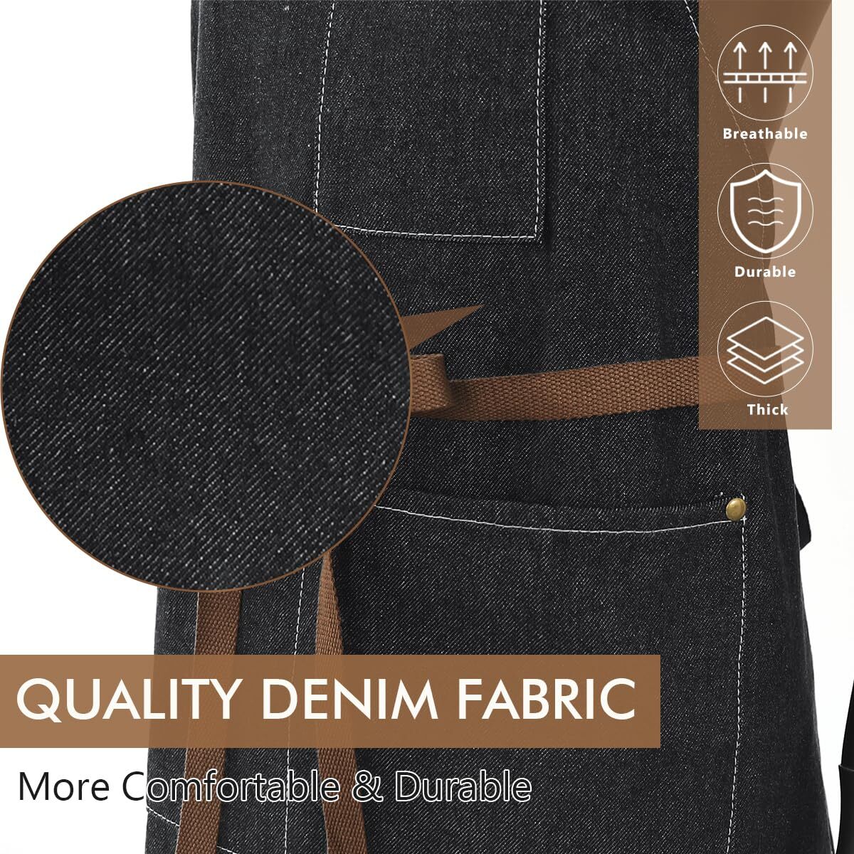 Black Apron ROTANET Denim Work Apron - Heavy Duty Jean Apron With 3 ...