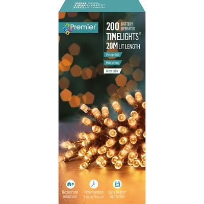 Premier Christmas Lights 200 LED Vintage Gold Timer Battery Operated ...