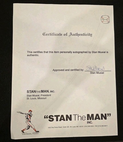 Stan Musial Signed Stan The Man Certificate Of Authenticity Autograph ...