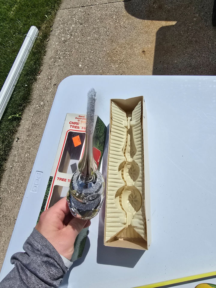 Vtg Commodore Glass Romanian Christmas Treer Topper in Original box ...