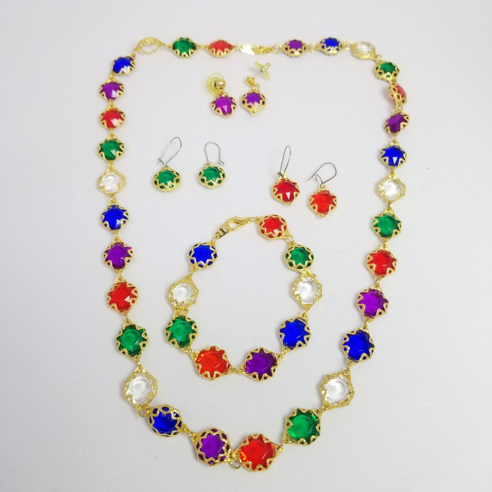 Vintage Rainbow Colorful Jewelry Set, Necklace Bracel… - Gem