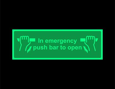 In emergency push bar 300x100mm Photoluminescent rigid with sticker ...