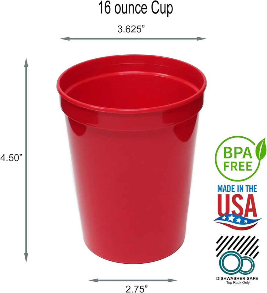16 oz. Reusable Plastic Stadium Cups, 8 Pack, Made in USA, BPA-Free ...