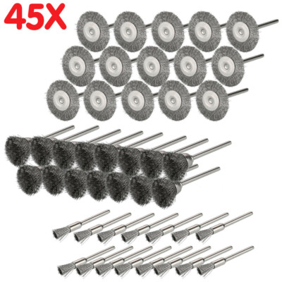 45x Edelstahl Drahtbürste für Dremel Schleifer Zubehör 5/15/25mm Silber ...