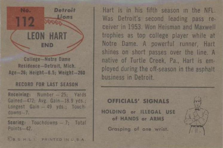 1954 Bowman Leon Hart #112 for sale | eBay