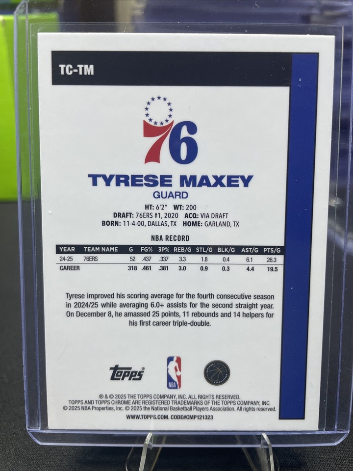 2025/26 Topps Tyrese Maxey #TC-TM Silver Pack Mojo Chrome Refractor | eBay