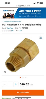 TracPipe FGP-FST-500 1/2" AutoFlare x NPT Straight Fitting (A20837-1) OFC-93 | eBay